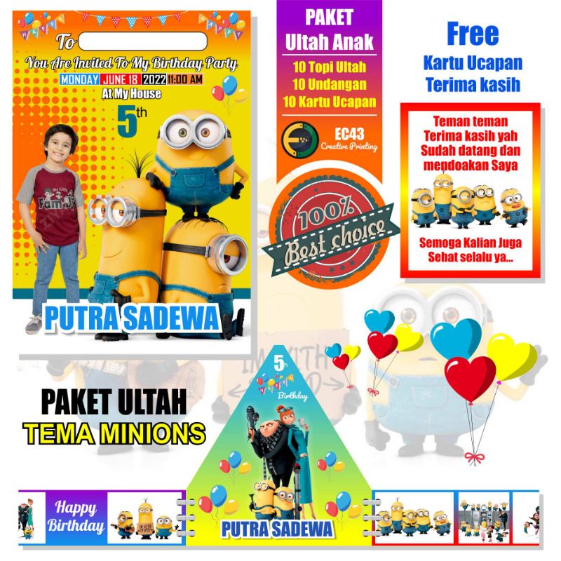 Jual Undangan Minion / Paket Ultah anak / Topi Minion | Shopee Indonesia