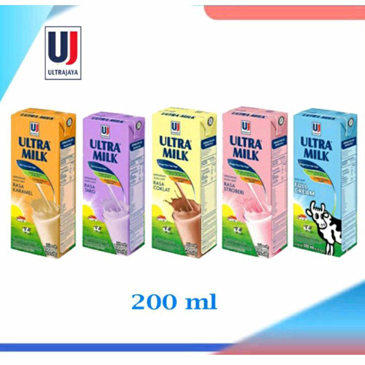 Jual Ultra Milk Susu UHT Full Cream Stroberi Taro Coklat Karamel 200 ML ...
