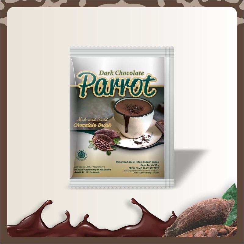 Jual PARROT DARK CHOCOLATE DRINK SACHET 30G/ Serbuk Minuman Coklat ...