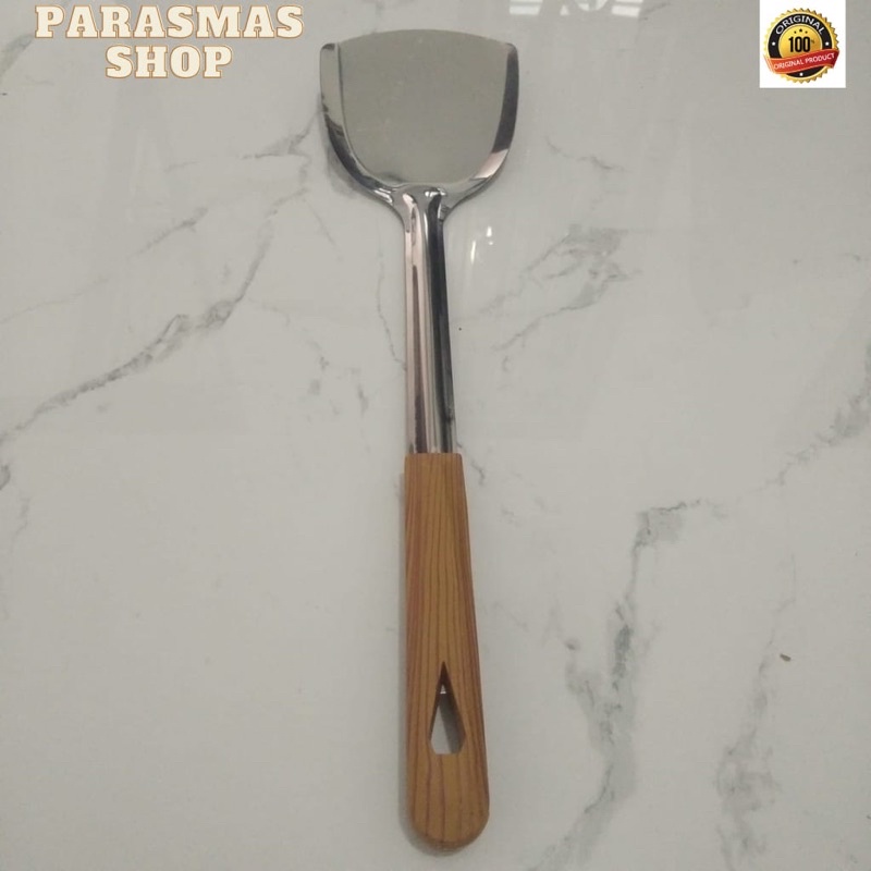 Jual Spatula Stainless Sutil Masak Anti Karat Gagang kayu | Shopee ...
