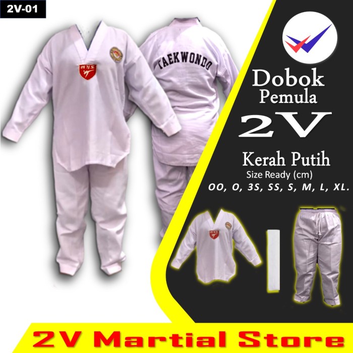 Jual Beladiri- Dobok Baju Taekwondo Seragam Pemula Kerah Putih Merah Hitam Poom Stel -Beladiri ...