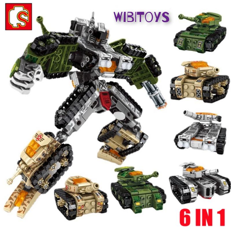 Jual Mainan Transformers 6 in 1 TANK Tentara Army Minifigure Brick ...