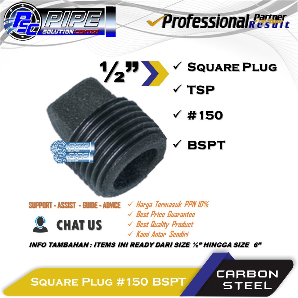 Jual SQUARE PLUG PIPE PIPA BESI HITAM DRAT BESI BSPT 1/2" - 1-1/2 ...