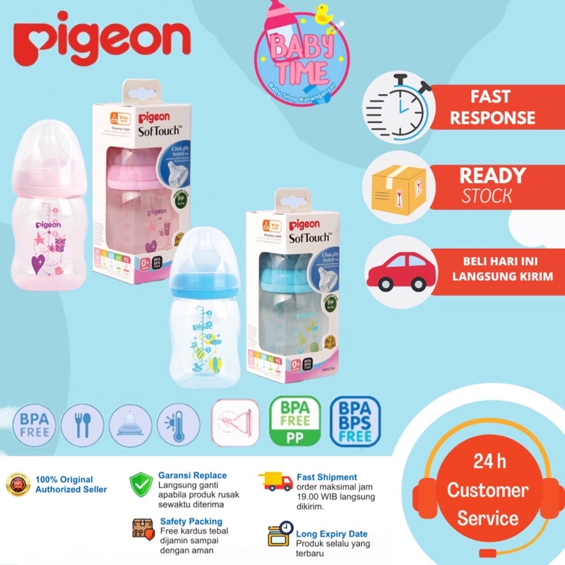 Jual PIGEON Botol Susu PP Clear Wide Neck 160Ml - Biru dan Pink ...