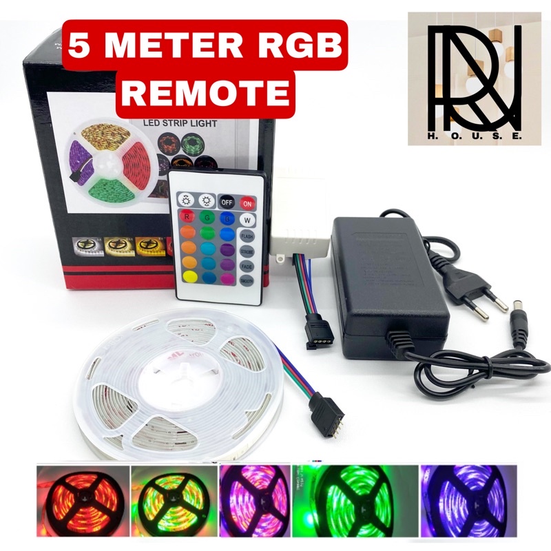 Jual LED STRIP RGB 5 METER DENGAN REMOT KONTROL LAMPU HIAS WARNA WARNI ...