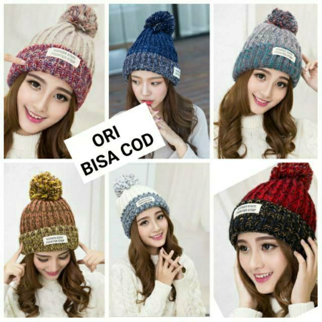 Jual TOPI KUPLUK RAJUT WANITA / CEWEK KOREA POM POM WOL MUSIM DINGIN ...