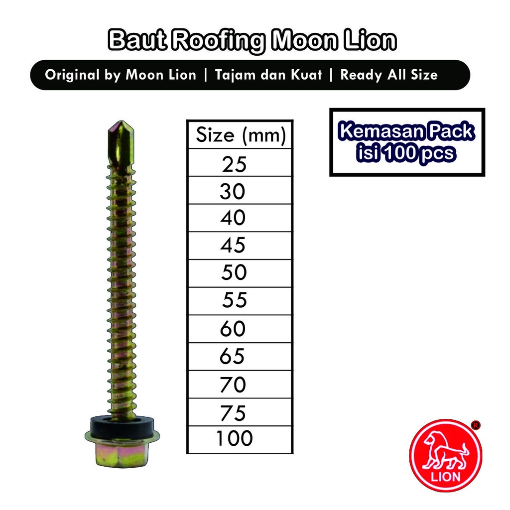 Jual Baut Sekrup Roofing Baja Ringan Kuning Moon Lion Semua Ukuran (1 ...