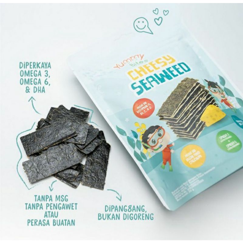 Jual Yummy Bites Cheesy Seaweed Snack Rumput Laut Crispy Cemilan Anak ...