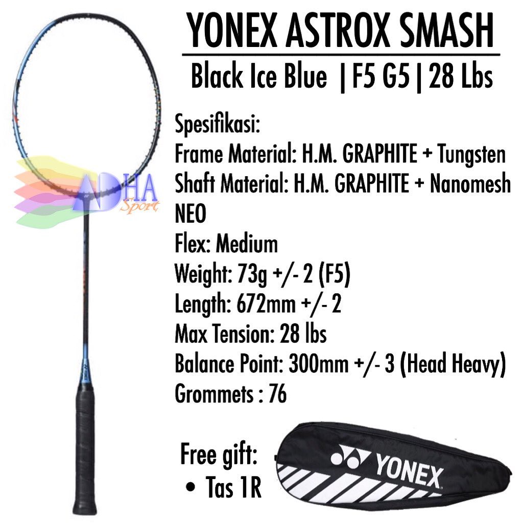 Jual Raket Badminton Yonex Astrox Smash Black Ice Blue Original ...