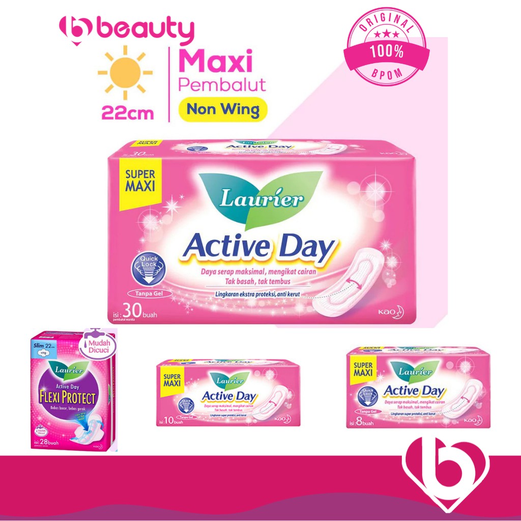 Jual BEAUTY LAURIER Super Maxi Non Wing Active Day Pembalut / pembalut ...