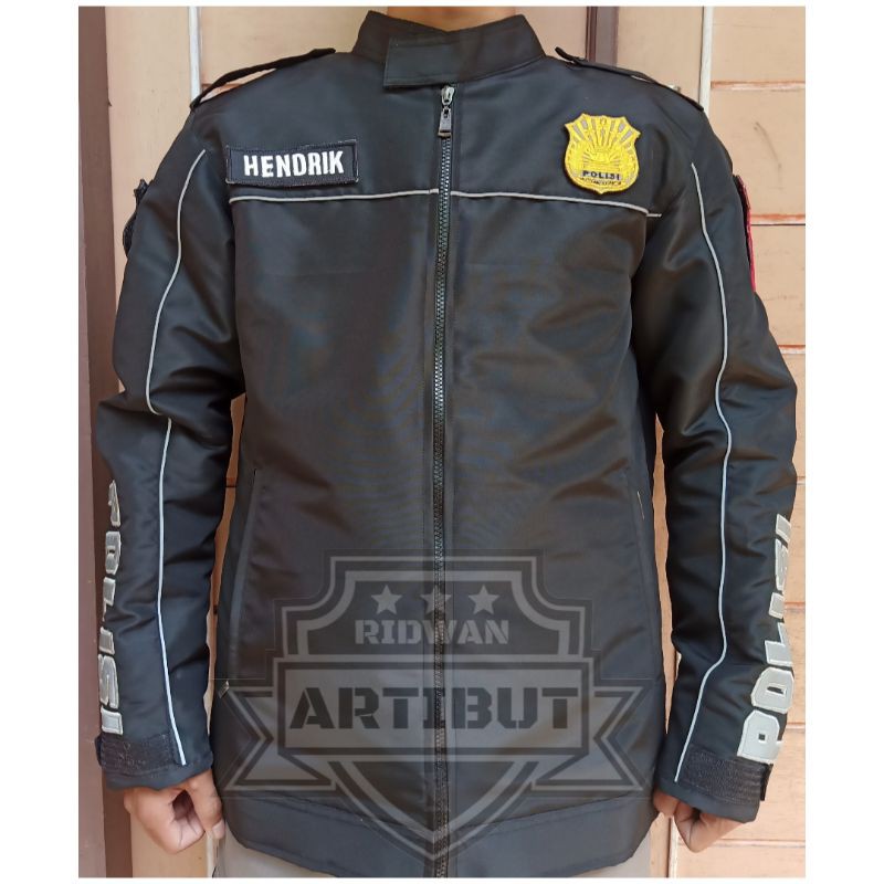 Jual jaket touring polisi bahan taslan full black (anti air dan angin ...