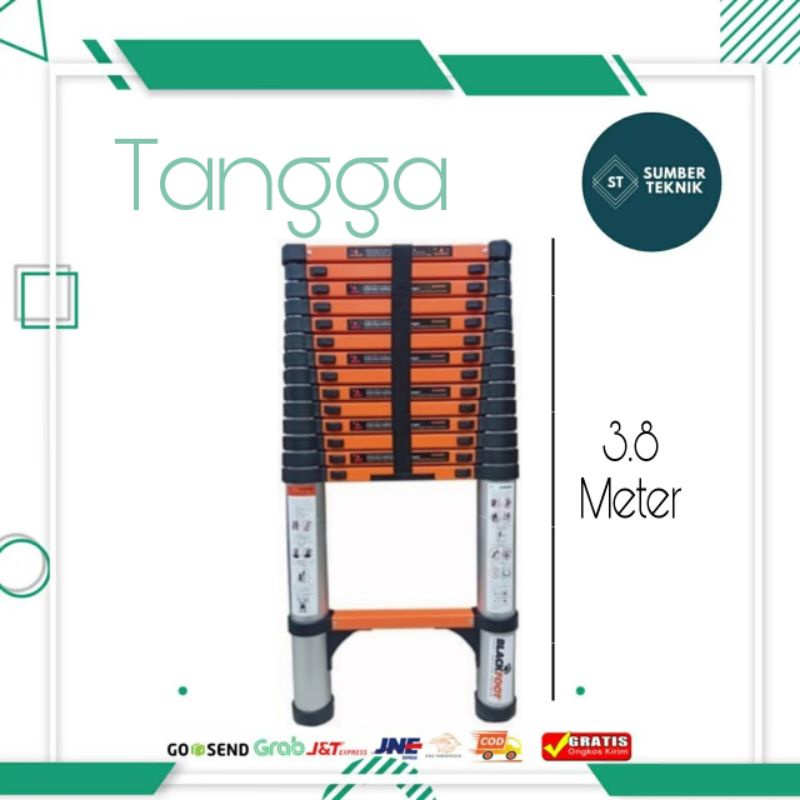 Jual Tangga Teleskopik Alumunium Blackfoot 3.8 Meter Tangga Telescopic ...