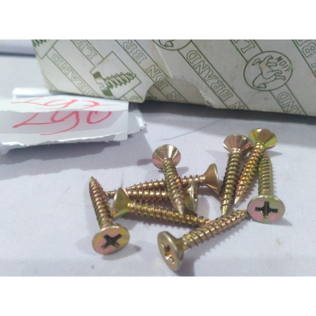 Jual PER10 SEKRUP KAYU 6MM X 1 INCH KALSIBOARD KUNING KEPALA OBENG PLUS ...