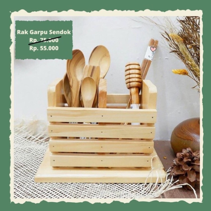 Jual Rak Garpu Sendok Kayu / Tempat Sendok Garpu Kayu / Rak Organizer ...