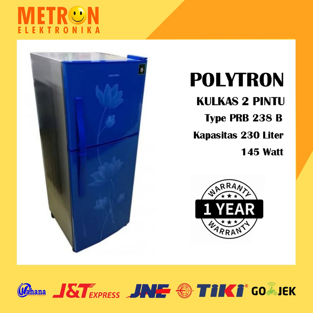 Jual POLYTRON PRB 238 B BLUE BIRU METAL KULKAS 2 PINTU 230 LT LITER ...