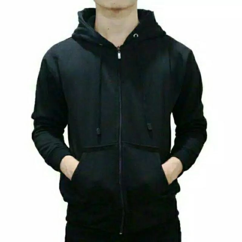 Jual JAKET HOODIE ZIPPER HITAM RESLETING - PRIA & WANITA | Shopee Indonesia