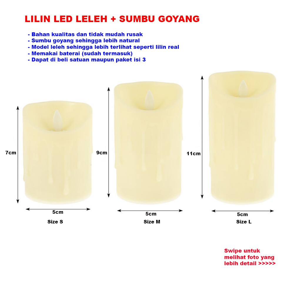 Jual Lilin Elektrik Lampu LED Warm White Smokeless Motif Leleh + Sumbu ...