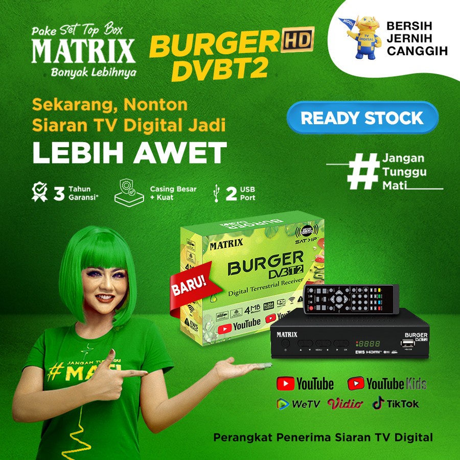 Jual STB TV DIGITAL Set Top Box Matrix Burger Hijau STB DVB T2 HD Receiver TV Digital android tv ...