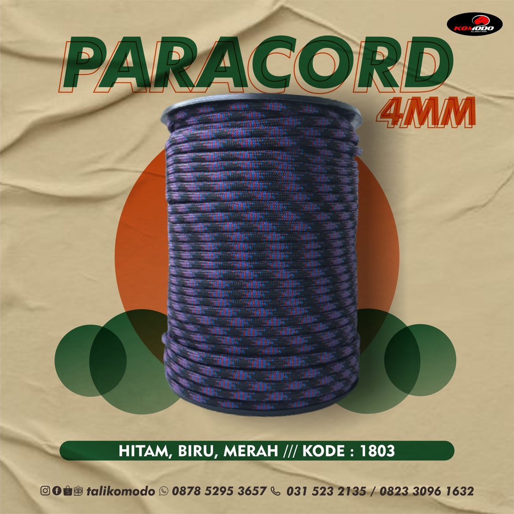 Jual Tali Paracord 4mm Roll (100m) Tali Komodo/750gr | Shopee Indonesia