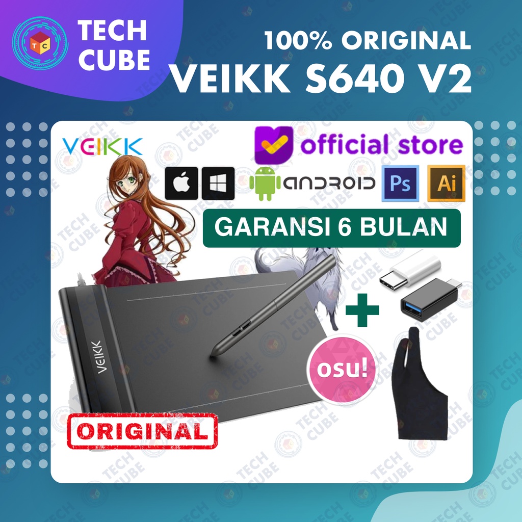 Jual VEIKK S640 Digital Graphic Drawing Pen Tablet Gambar dan OSU 8192 ...