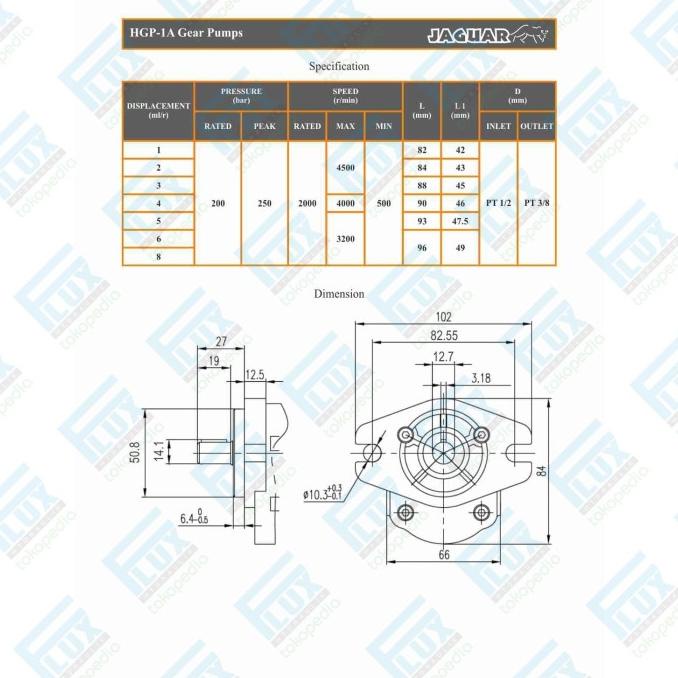 Jual Pompa Hydraulic Gear Pump Hgp-1A-F2R-Ar Jaguar Hgp1A 2 / 2Cc | Shopee Indonesia