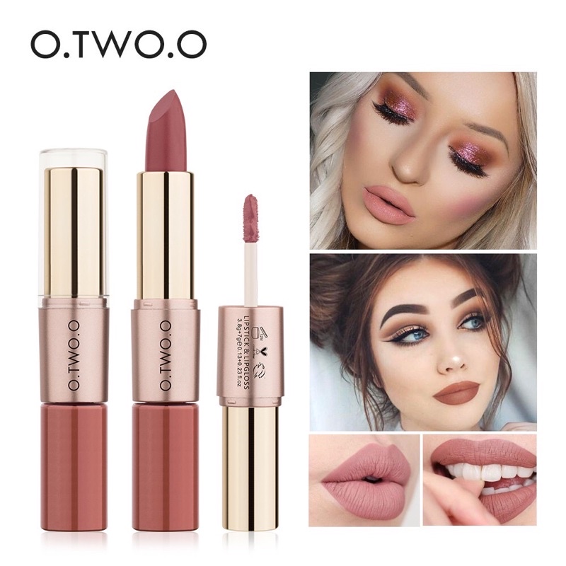 Jual O.TWO.O 2 In 1 Lipstick + Lip Gloss Velvet Matte Texture Long ...