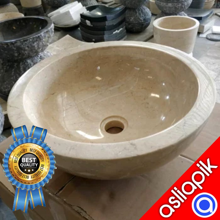 Jual wastafel meja batu marmer bulat 35cm new normal halus kilap sink ...