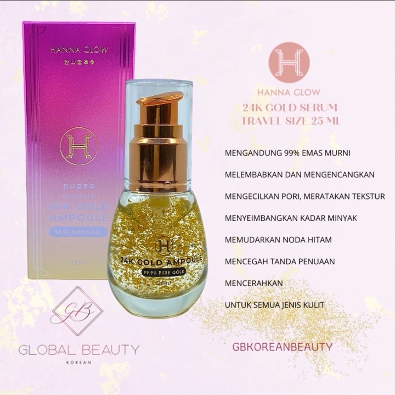 Jual Hanna Glow Premium 24K Gold Ampoule 25ml Travel Size Serum Glowing Original Korea BPOM ...