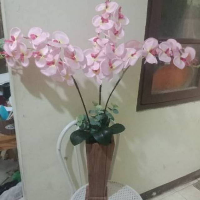 Jual Artificial anggrek cantik +pot kayu tinggi 90cm bunga sudut ...