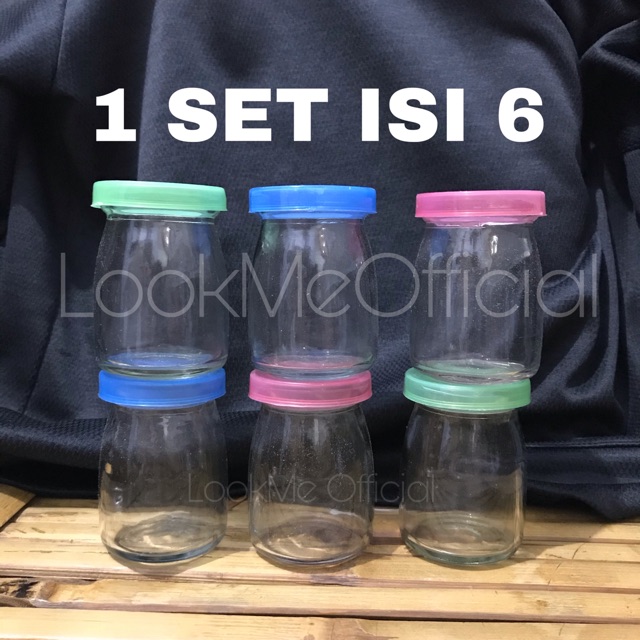 Jual 1 SET 6 PCS Botol Kaca Mini 100ml Botol Susu Pudding Jar Dore ...