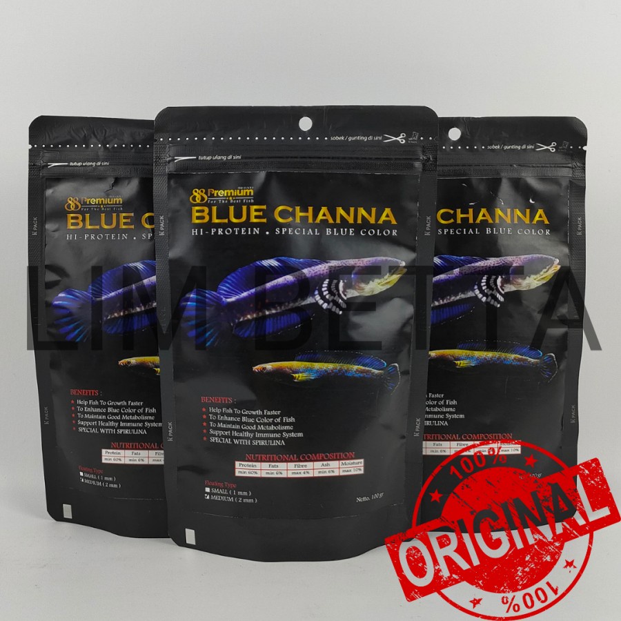 Jual PREMIUM 88 BLUE CHANNA 100 GRAM 2MM - PELET IKAN CHANNA | Shopee ...