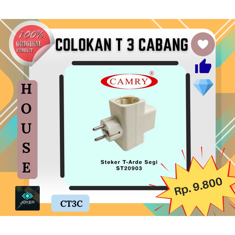 Jual Steker T colokan listrik 3 lobang cabang T stop kontak 3 arah ARDE ...