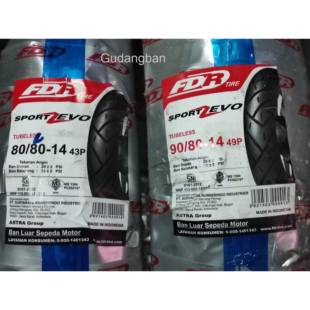Jual Paket FDR Sport ZEVO 80 80 14 dan 90 80 14 Tubeless Ban Luar Motor Matic FREE PENTIL Beat ...