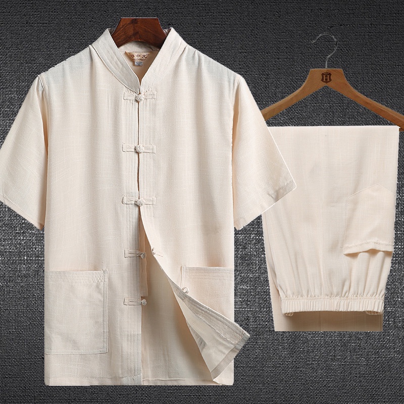 Jual Middle-Aged Orang Tua Linen Tang Suit Lengan Pendek Pria Cina Han ...