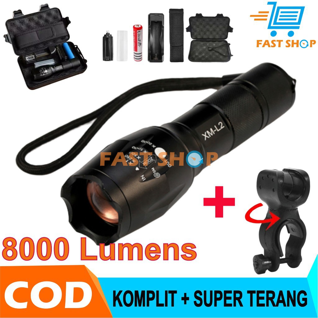 Jual Paket Senter LED Tactical CREE XM-L2 8000 Lumens Senter Swat outdoor mancing super terang ...