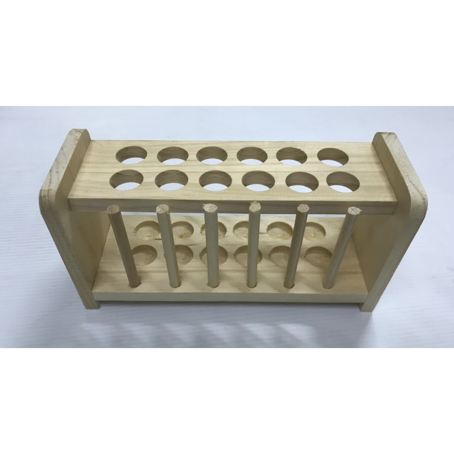 Jual Rak Tabung Reaksi Kayu 12 Lubang diameter 18mm / Rak Test Tube ...