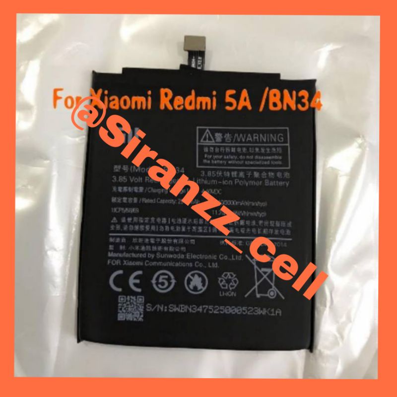 Jual Baterai Batre Battery Original Xiaomi Redmi 5A/ BN34 | Shopee ...