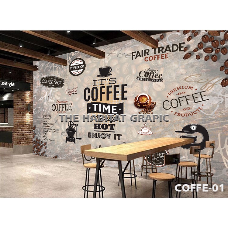 Jual Wallpaper Custom Mural Photo Wall Background Motif Coffeshop Cafe ...