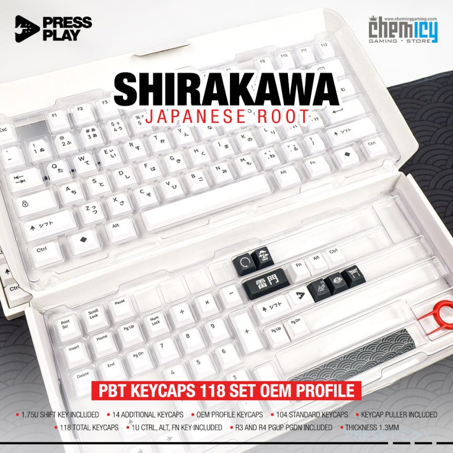 Jual Press Play Shirakawa Japanese Root PBT Keycaps 118 Set OEM Profile ...