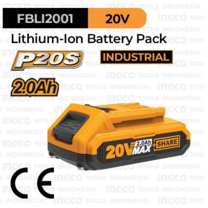 Jual BATERAI LITHIUM ION CORDLESS INGCO FBLI2001 BATTERY 20V 2.0AH 2AH ...