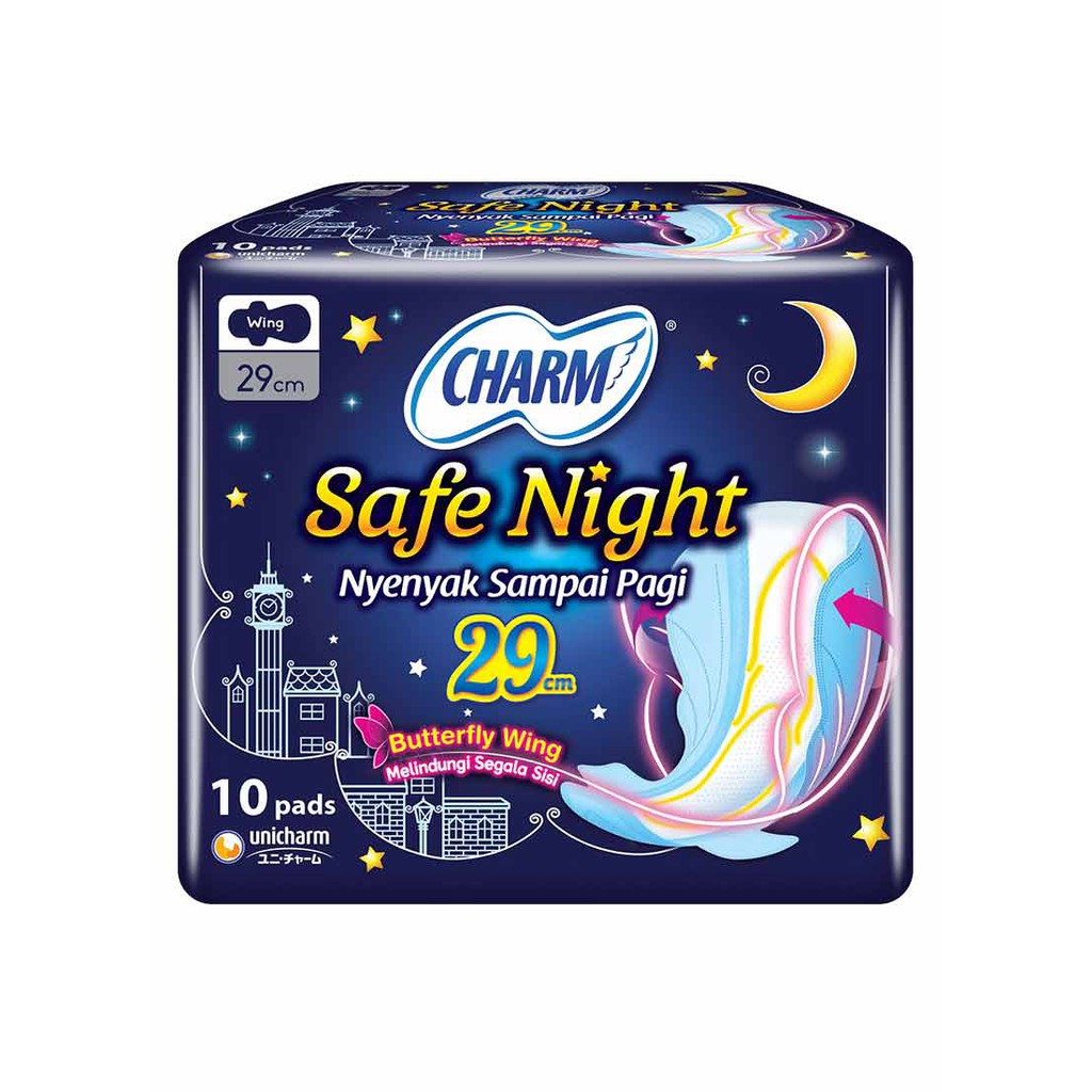 Jual Charm Pembalut Wanita Safe Night 10S Wing 29Cm | Shopee Indonesia