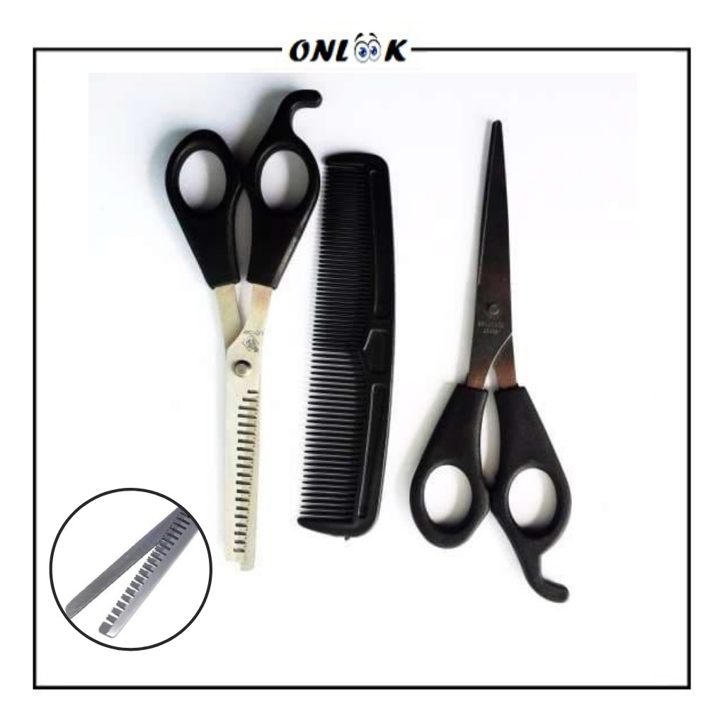 Jual Gunting Rambut Set 3 in 1 / Alat Potong Rambut 3pcs Gunting Sisir ...