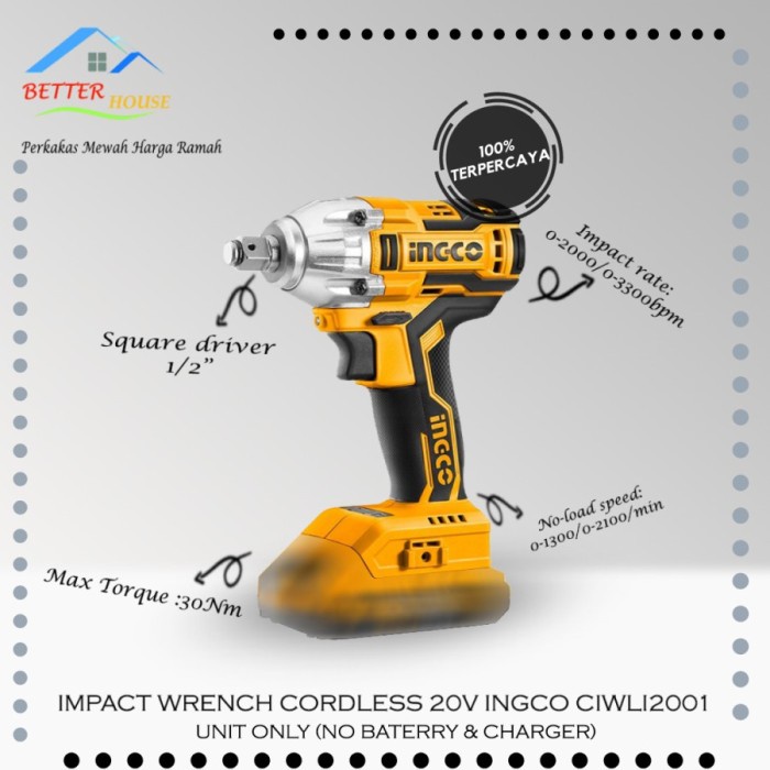 Jual Impact Wrench Cordless buka baut roda cordless INGCO CIWLI2001 ...