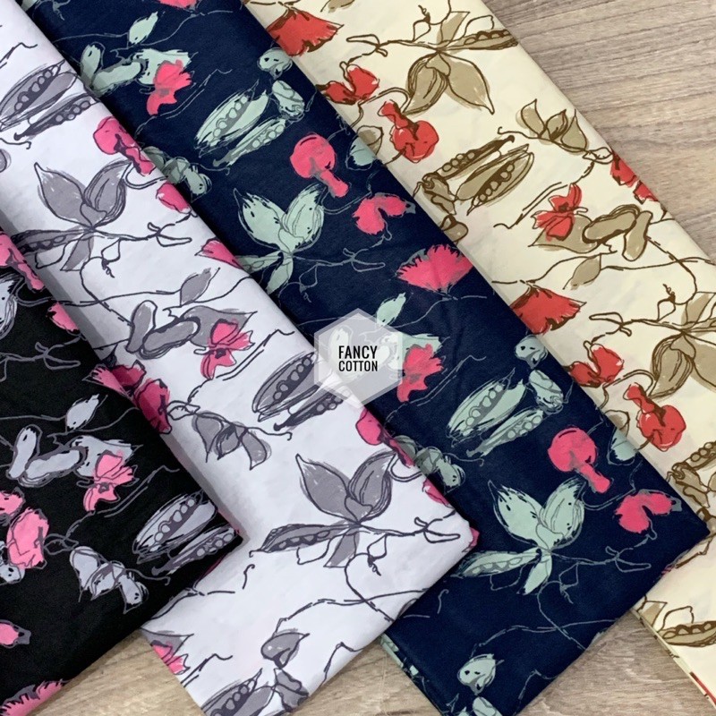 Jual kain katun jepang motif bunga fancy flowery D2501 | Shopee Indonesia