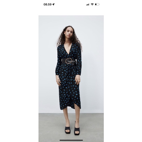 Jual zara Dress viscose wrap motif bunga dengan belt kulit M | Shopee ...