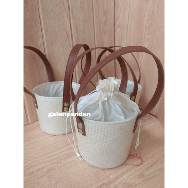 Jual tas ember anyaman pandan HAMPERS PARCEL T.15cm Medium Tali coklat ...