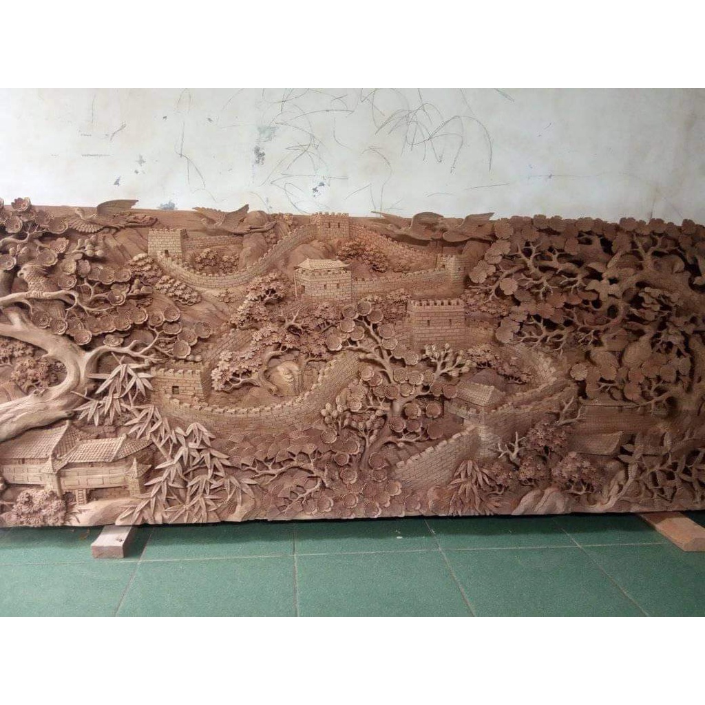 Jual Hiasan dinding ukiran 3D relief tembok china bahan kayu jati ...