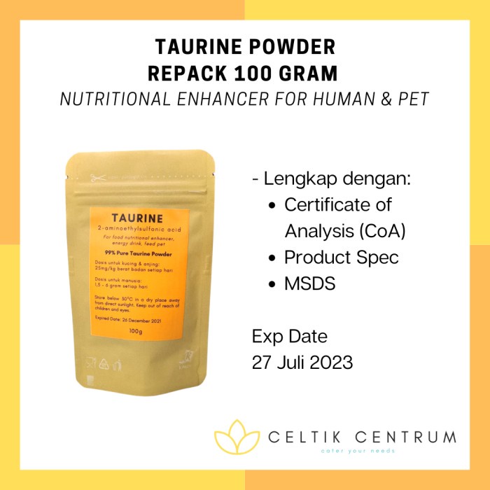 Jual TERLARIS TAURINE POWDER 99% PURE - Repack 100 gram | Shopee Indonesia