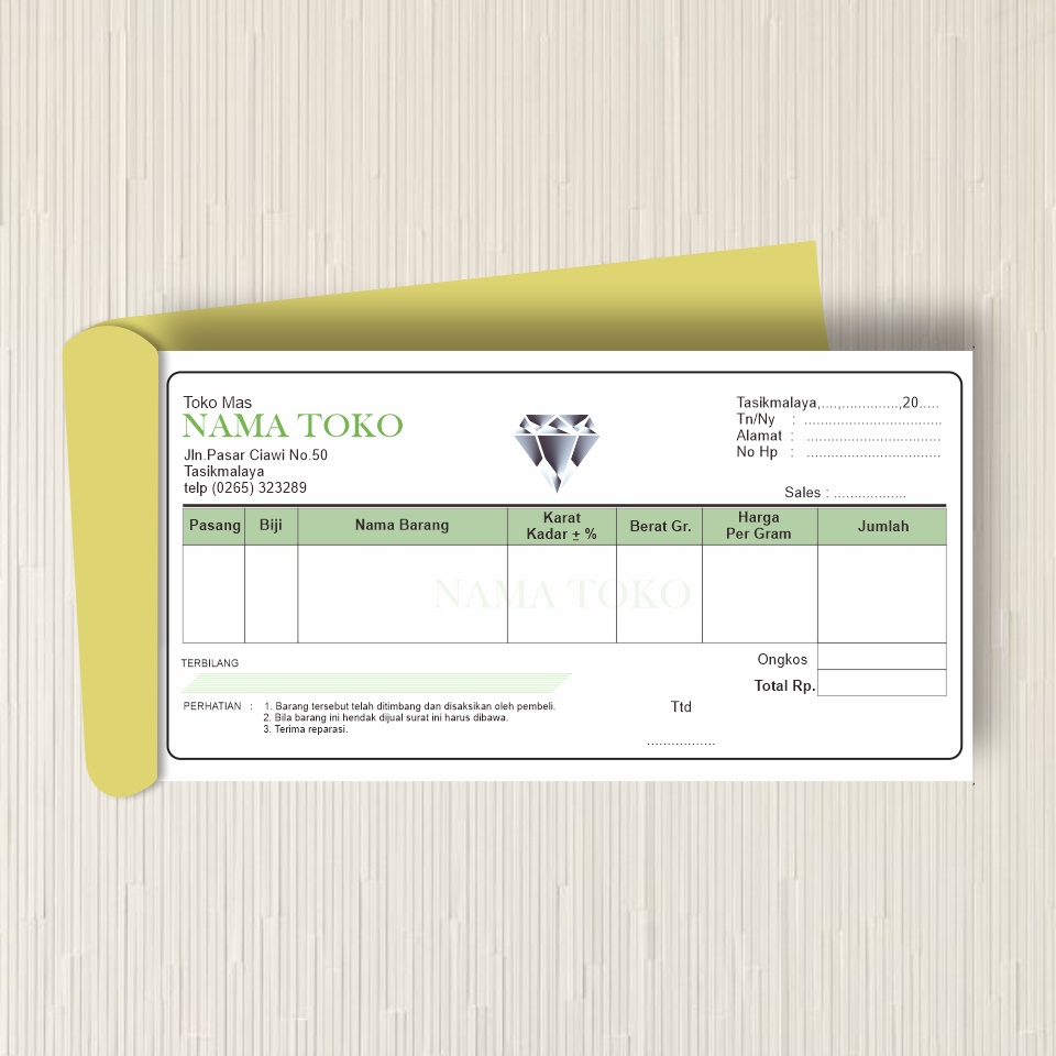 Jual nota toko mas ukuran 1/3 folio 1ply dan 2ply gratis design ...