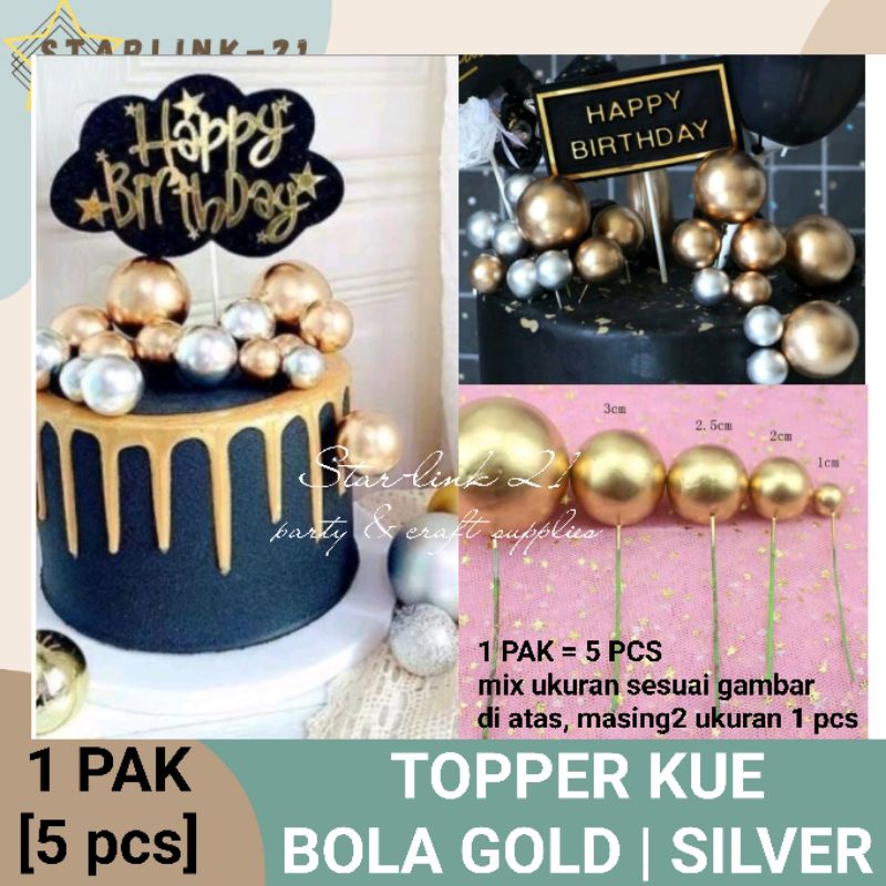 Jual TOPPER KUE BOLA GOLD/SILVER | Hiasan Kue Bola Metalik Emas/Perak | Shopee Indonesia